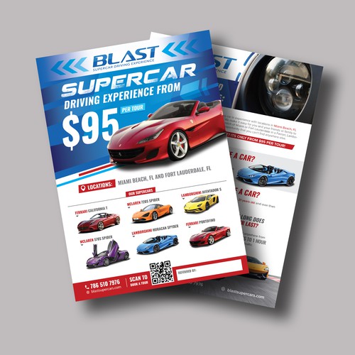 Designs | Flyers for Blast -Supercar Driving Experience | Postcard ...