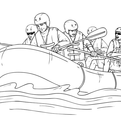 Create a line drawing of a river rafting scene | Andere Kunst oder ...