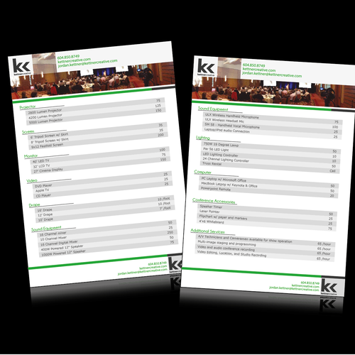 Price List for Audio/Visual Company | Stationery contest