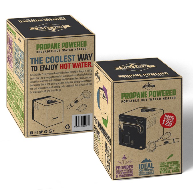 Box design for hiking hot water heater | Product packaging contest