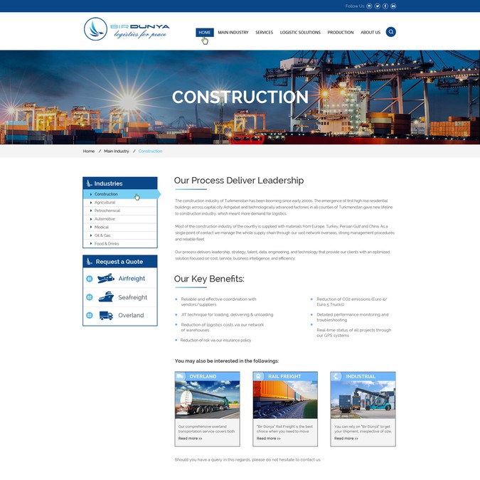 Website Design for a Logistics Company | WordPress theme design contest