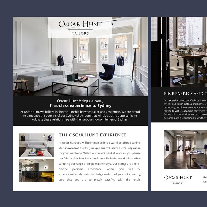 2 Page business development brochure for high-end tailors. | Postcard ...