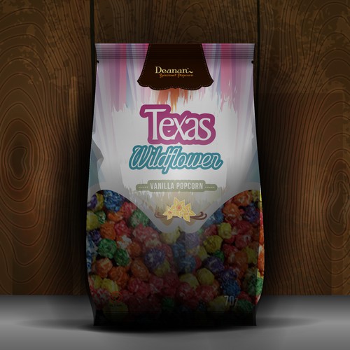 Design a "Popping" package for a new flavor of Deanan Gourmet Popcorn ...