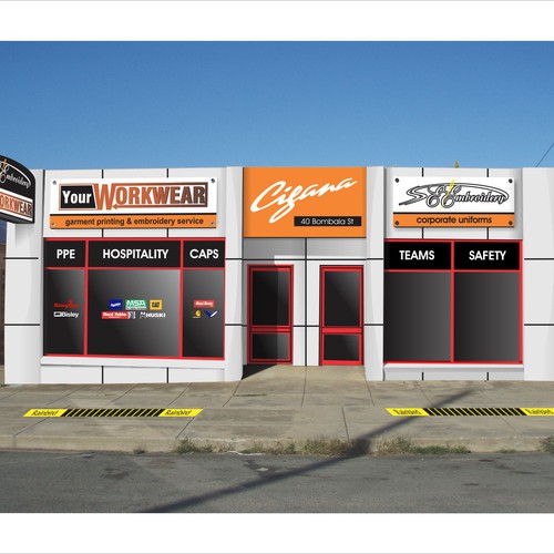 Create new Shop Front Color Scheme with Existing Logo's | Signage contest