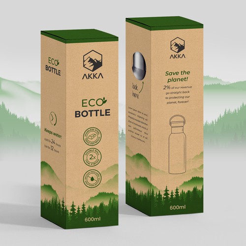 Create a powerful packaging for an eco bottle. 2% of revenue straight back to protecting our ...
