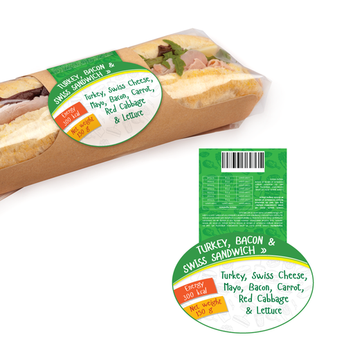 Create a fresh modern label for pre packaged sandwiches, wraps & rolls ...