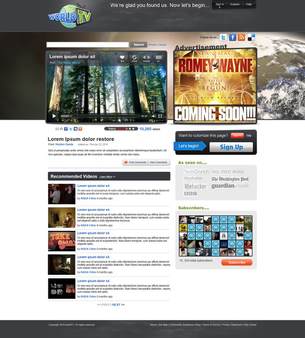 Single page design for online video site - UPDATED | Web page design ...