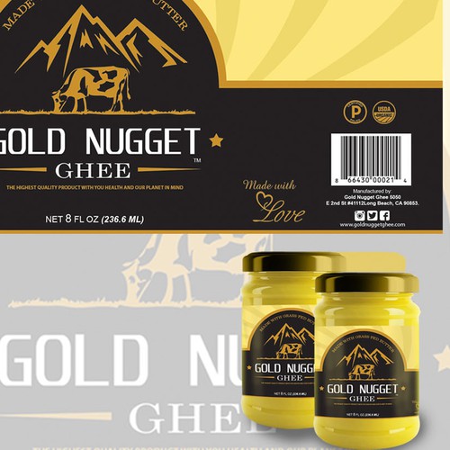 Create a captivating jar label for Gold Nugget Ghee | Product packaging ...