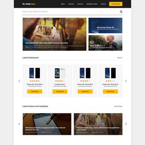 Web design for mobile phone review site Mr. MobileGuru | Web page ...