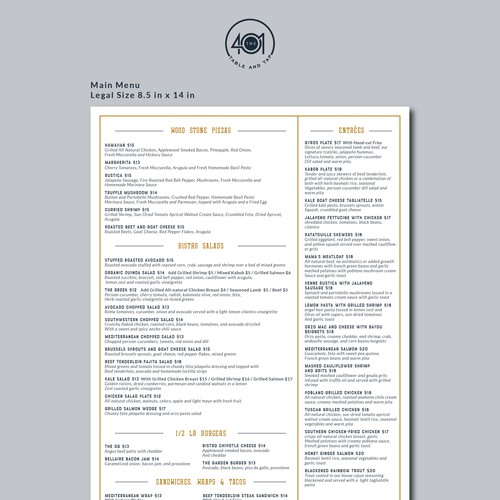 THE '401 TABLE AND TAP MENU DESIGN | Menu contest