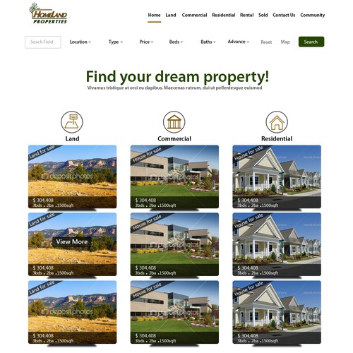 Create a clean, rustic page for a local real estate company | Landing ...