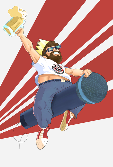 Drunk Geek Straddling Microphone | Illustration or graphics contest