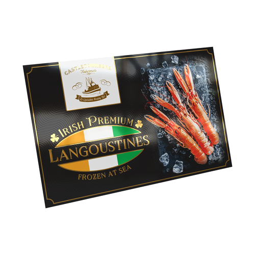 Create a packaging design for Irish Premium Langoustines (prawns). For ...