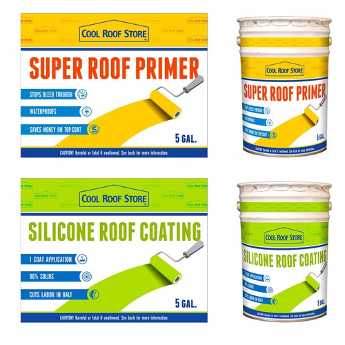 Create a pair of labels for a superior roof coating system. | Product ...