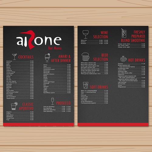 Cool Menu for a bar of a Hotel in a seaside in Italy | Menu contest