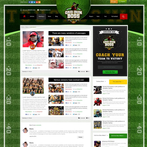 Fantasy football website | Web page design contest