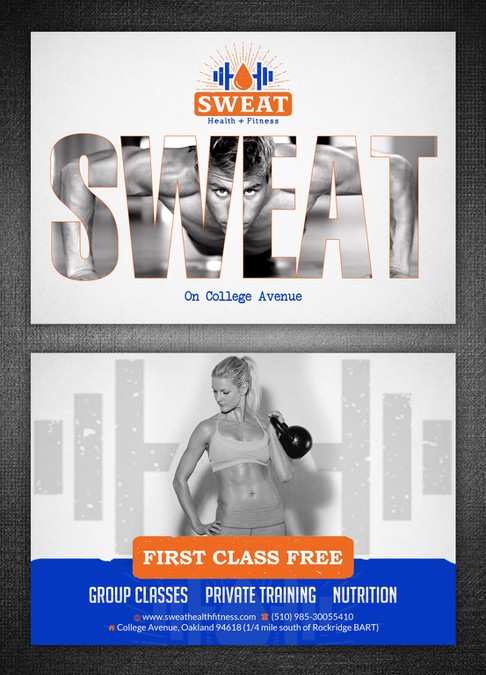 Create a marketing postcard and wall graphic for Sweat Health + Fitness ...