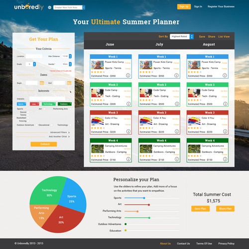 Modern and User Friendly web page design for an activity planning site ...