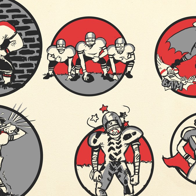 Create vintage football card cartoon icons for Gridiron View ...