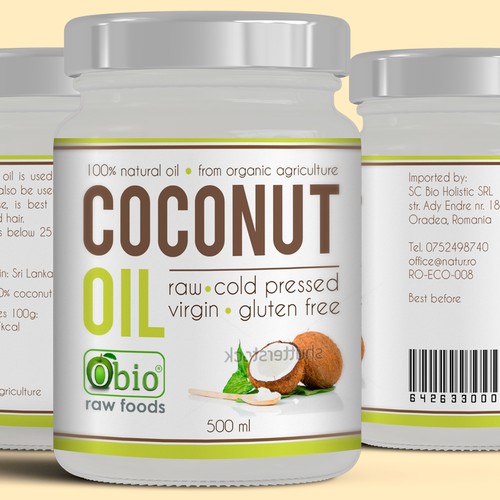 Create a modern and clean label for organic coconut oil 500ml jar ...