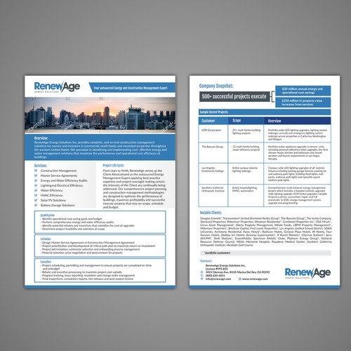 Company overview flyer for energy management construction company ...