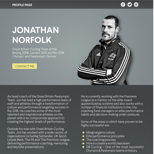 Design a profile page for an elite sports coach | Other design contest