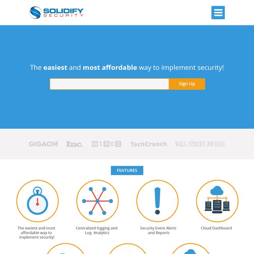 Landing & Signup page for Solidify Security Security as a Service ...