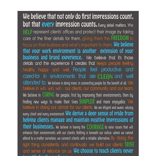 Create an inspiring visual representation of my clients brand manifesto ...