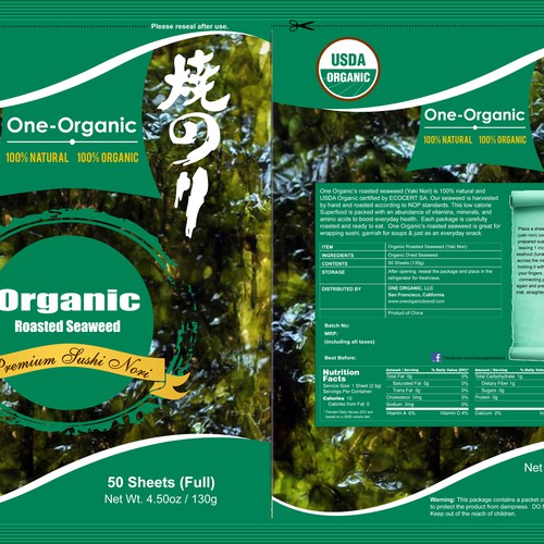 Help One Organic design a new Roasted Seaweed (Nori) label from the ...