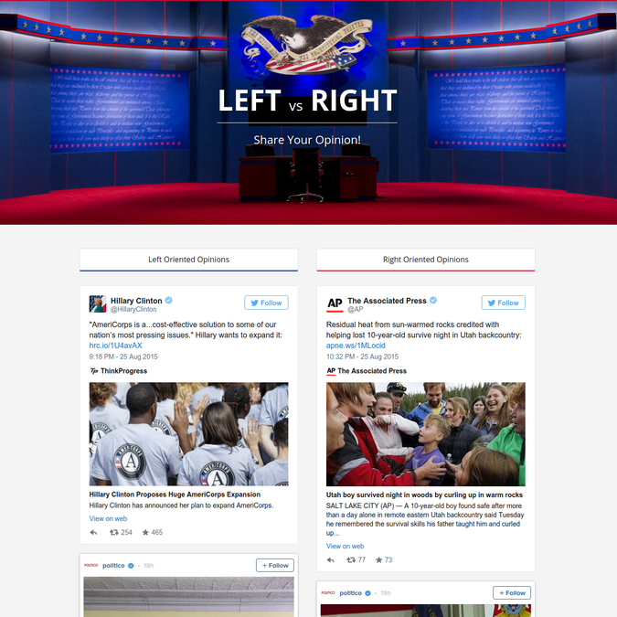 Left vs. Right political page that shows social posts down each side ...
