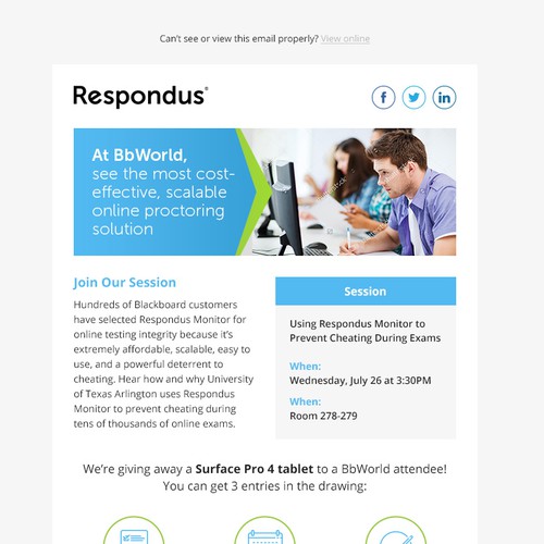 Enticing email to promote tradeshow session/exhibit/prize. Quick ...