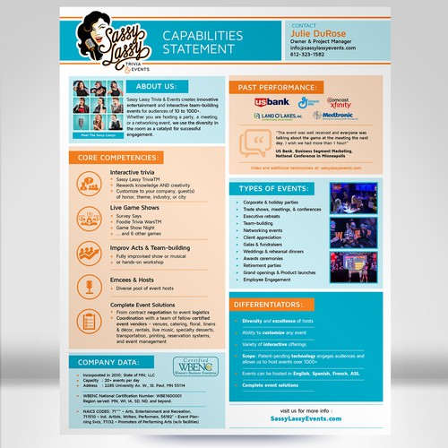 Design a one-sheet for an entertainment company (example provided ...