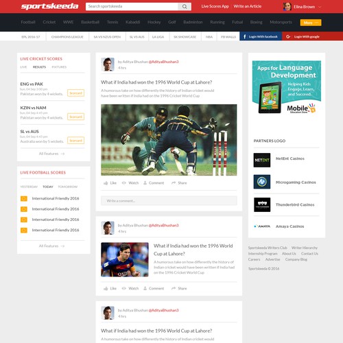 Sports Social Network Home Page Design Web Page Design Contest