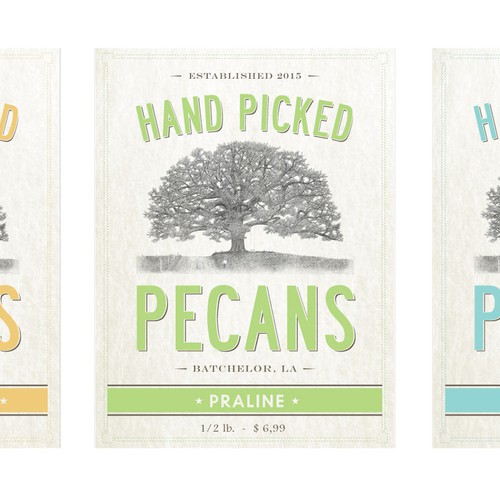 Create a classic and fun label for packaged pecan candy and pies ...