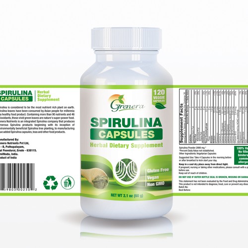 Spirulina, wheat grass Capsules - Label design | Product label contest