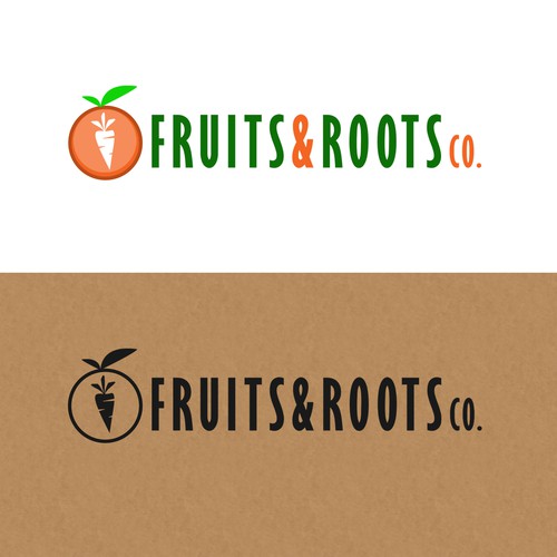 Create a contemporary logo for Fruits & Roots Co that captures fruit ...