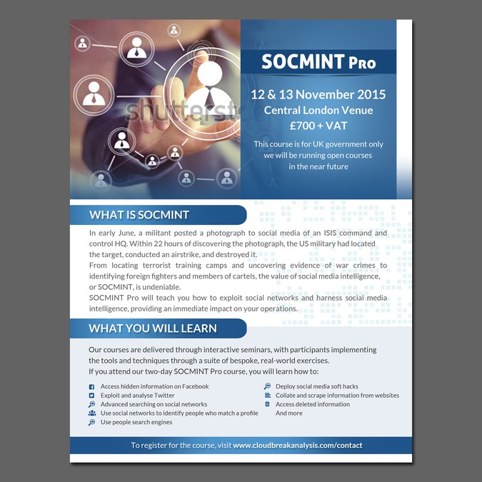 Help us advertise our SOCMINT Course | Postcard, flyer or print contest