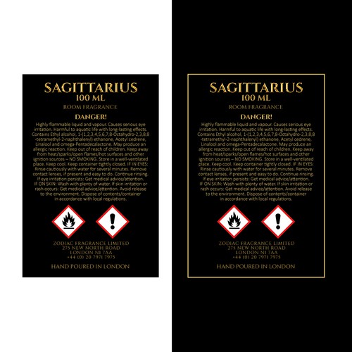 ZODIAC ROOM FRAGRANCE COLLECTION REQUIRES HAZARD / CLP WARNING LABELS ...