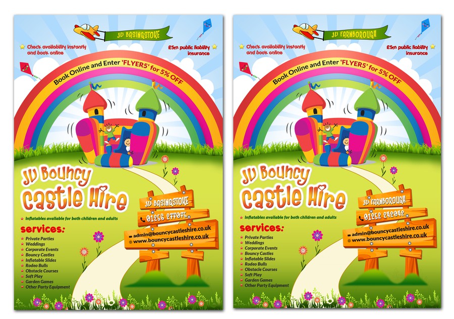 Fun yet informative flyer for JV Bouncy Castle Hire! | Postcard, flyer ...