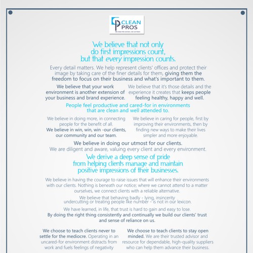 Create an inspiring visual representation of my clients brand manifesto ...