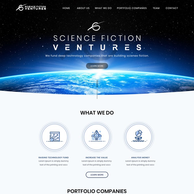 Design a wordpress science fiction web page for venture capital fund ...