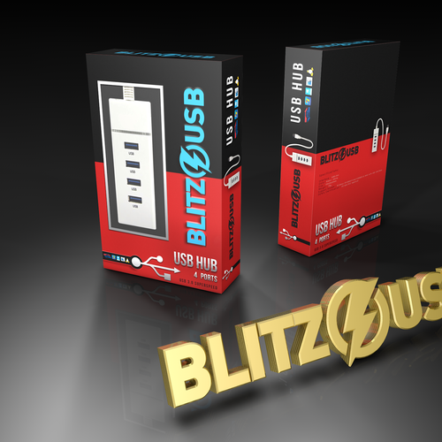 Create a striking, high quality outer package design for Blitz USB hub ...