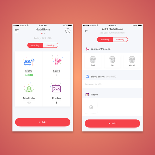 Design intuitive screens for a daily nutrition & fitness logging app ...