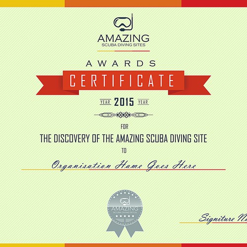 Certificate Design (Amazing Scuba Diving Sites) | Other design contest