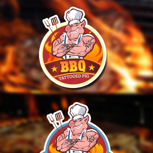 Create a muscle pig logo for a BBQ team | Logo design contest