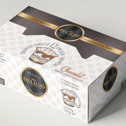 Créer un packaging de la marque de dessert tiramisu DELICIO / Create a ...