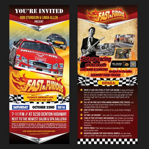 Party invitation for a business party-slot car racing and live band ...