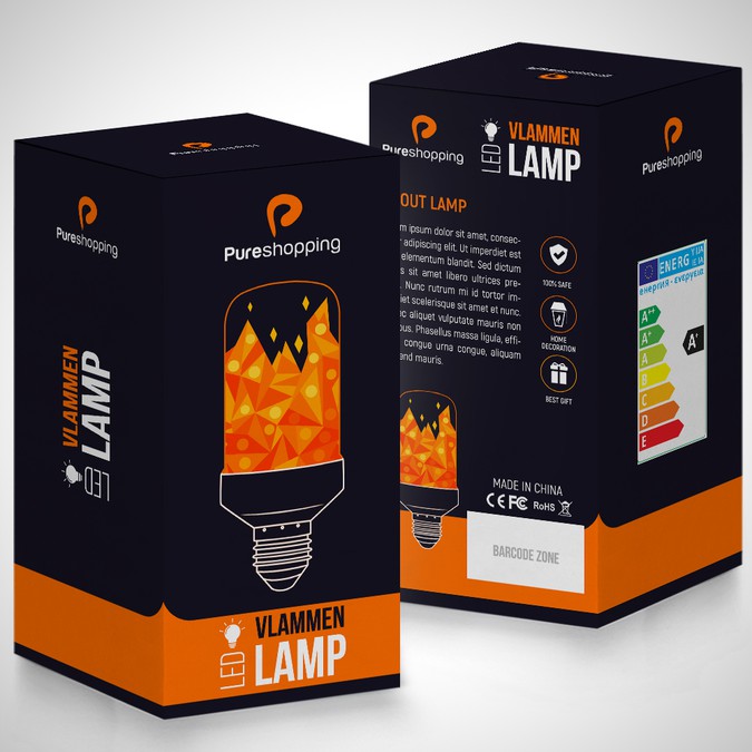 Design retail packaging box for a simulated LED flame/fire lamp ...