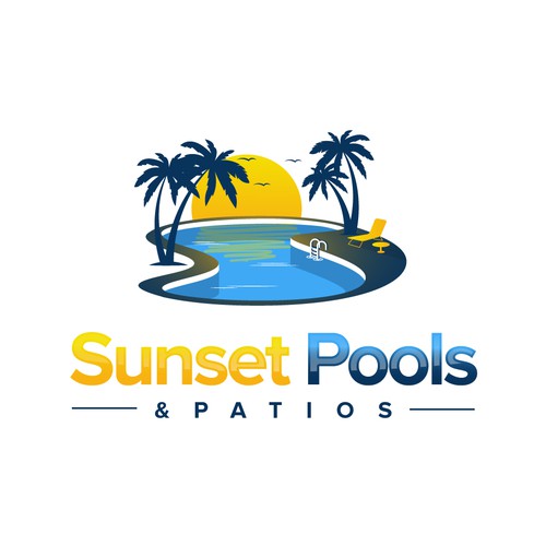 Sunset, Palm Tree & Pool logo for swimming pool construction | Logo ...