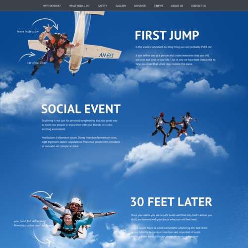 AWESOME SKYDIVING WEBSITE DESIGNS NEEDED! | Web page design contest